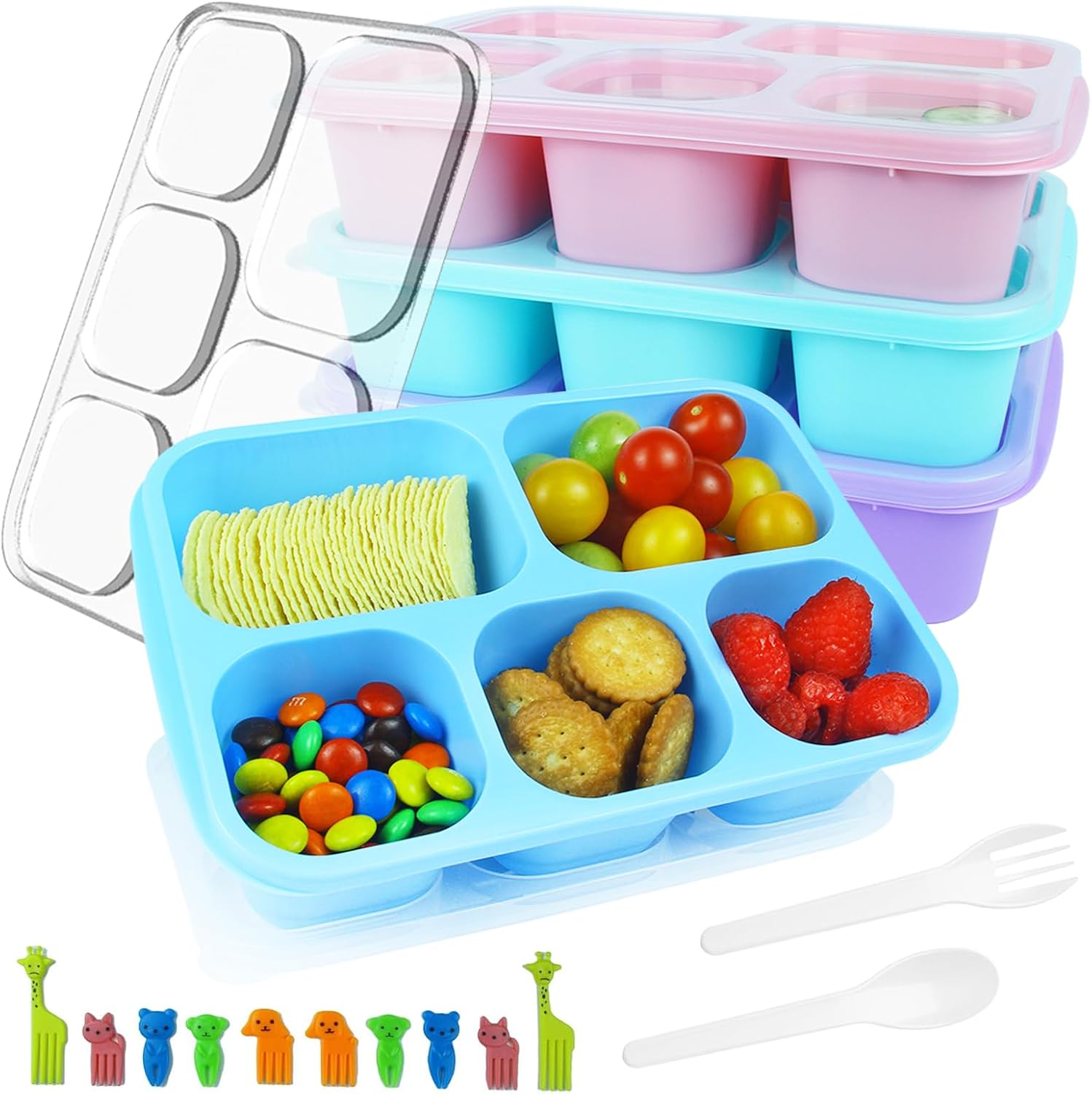 Amazon.com: Bento Lunch Box Reusable Snack Containers, 4 Pack, 5 Compartments Meal Prep ...