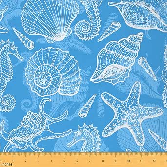 Amazon.com: Upholstery Sea Shells Fabric for Chairs, Cute Starfish ...