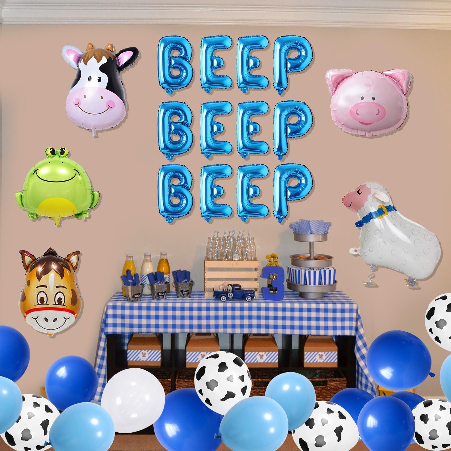 THREE REX 89 piezas de decoración de fiesta de cumpleaños de granja de ...