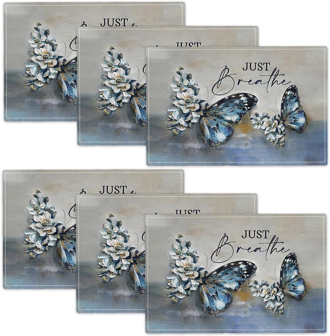Amazon.com: Blue Butterfly Placemats Set of 6, Farmhouse Country Rustic ...
