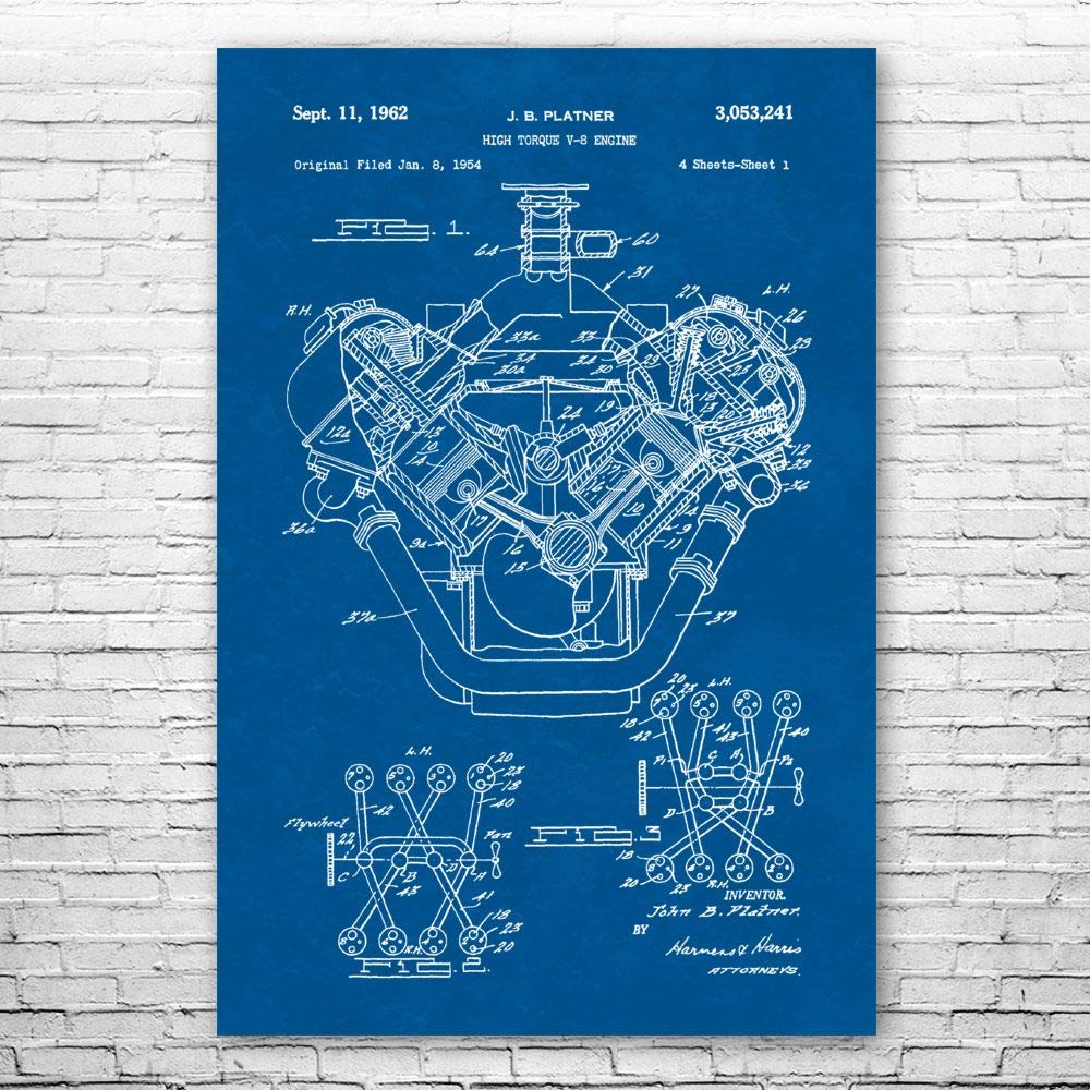 Amazon.com: V8 Engine Poster Print, Muscle Car Art, Hemispherical ...