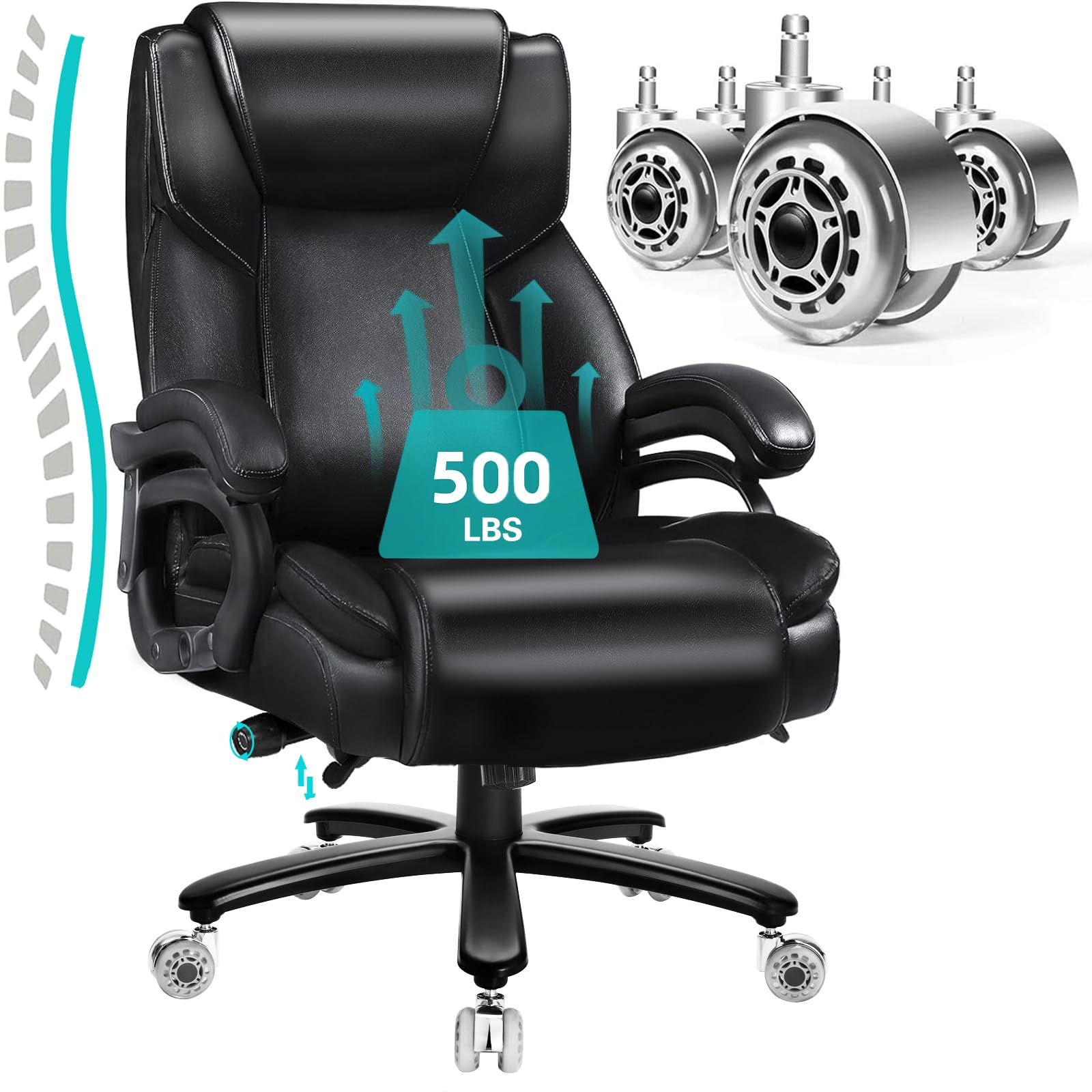 500lbs Heavy Duty Office Chair With Dual Rubber Wheels Big | Desertcart ...