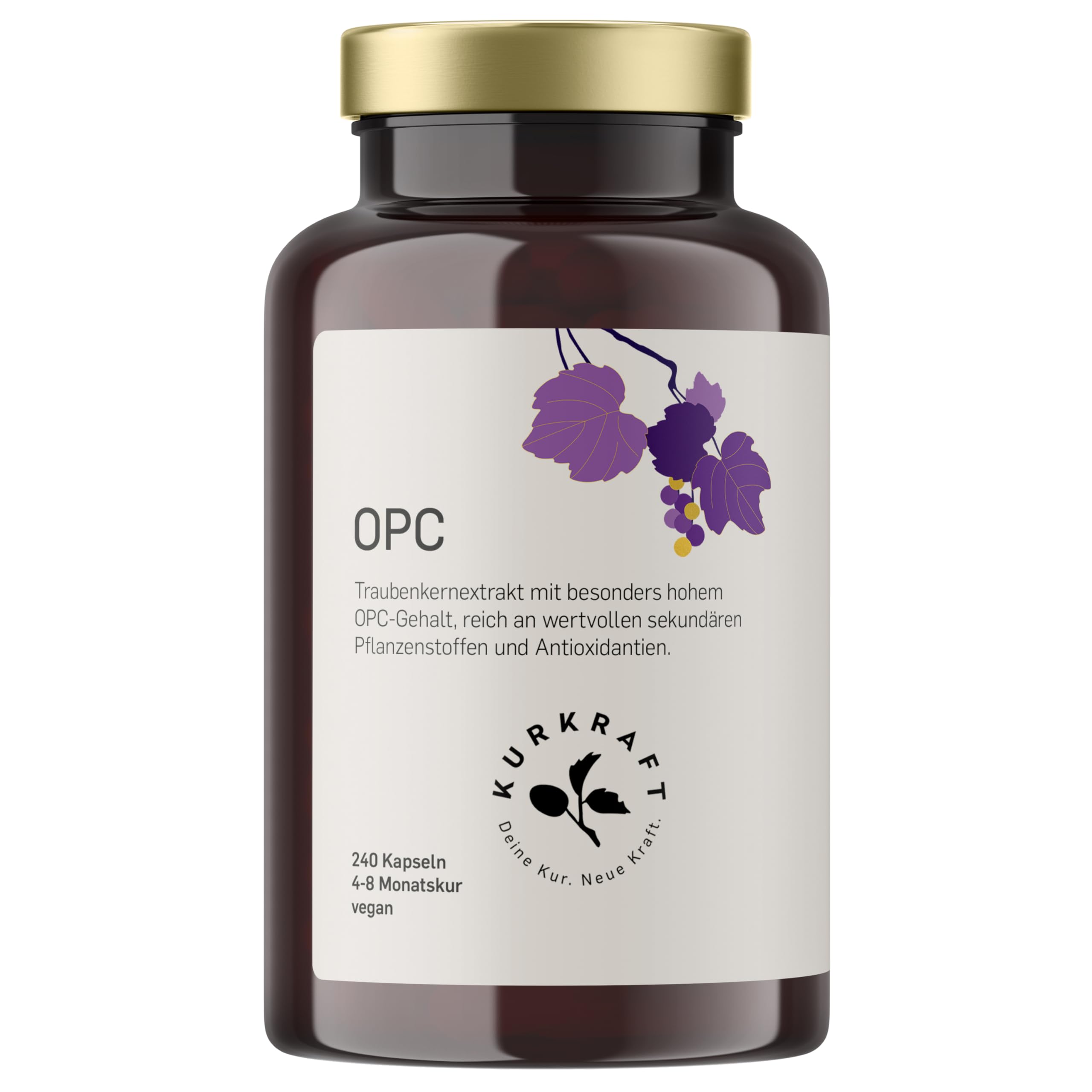 Kurkraft Premium OPC Kapseln (240 Stück) - 1100mg Traubenkernextrakt mit 770mg OPC je Tagesdosis ...