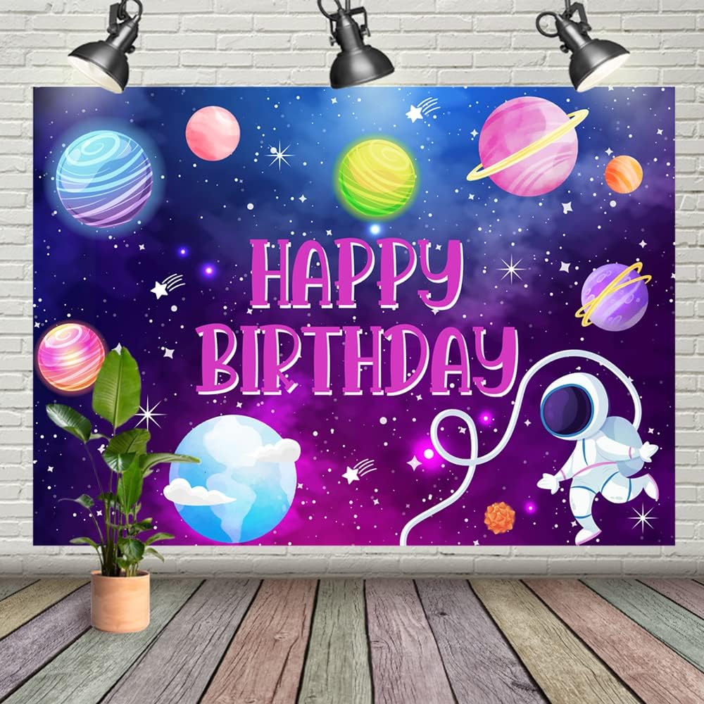 Amazon.com : Outer Space Happy Birthday Backdrop Astronaut Planet ...