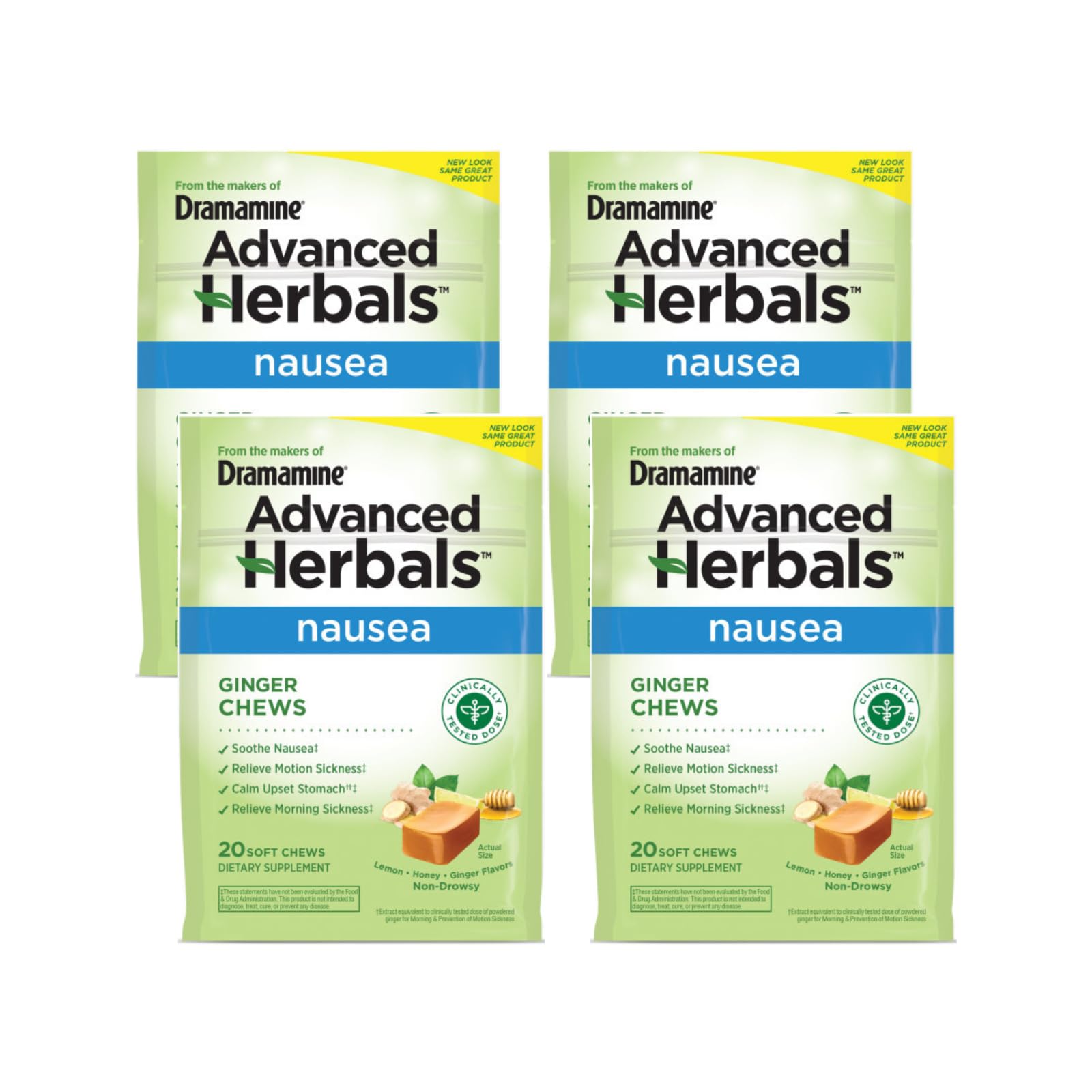 Amazon.com: Dramamine Ginger Chews, Helps with Nausea, Lemon Honey ...