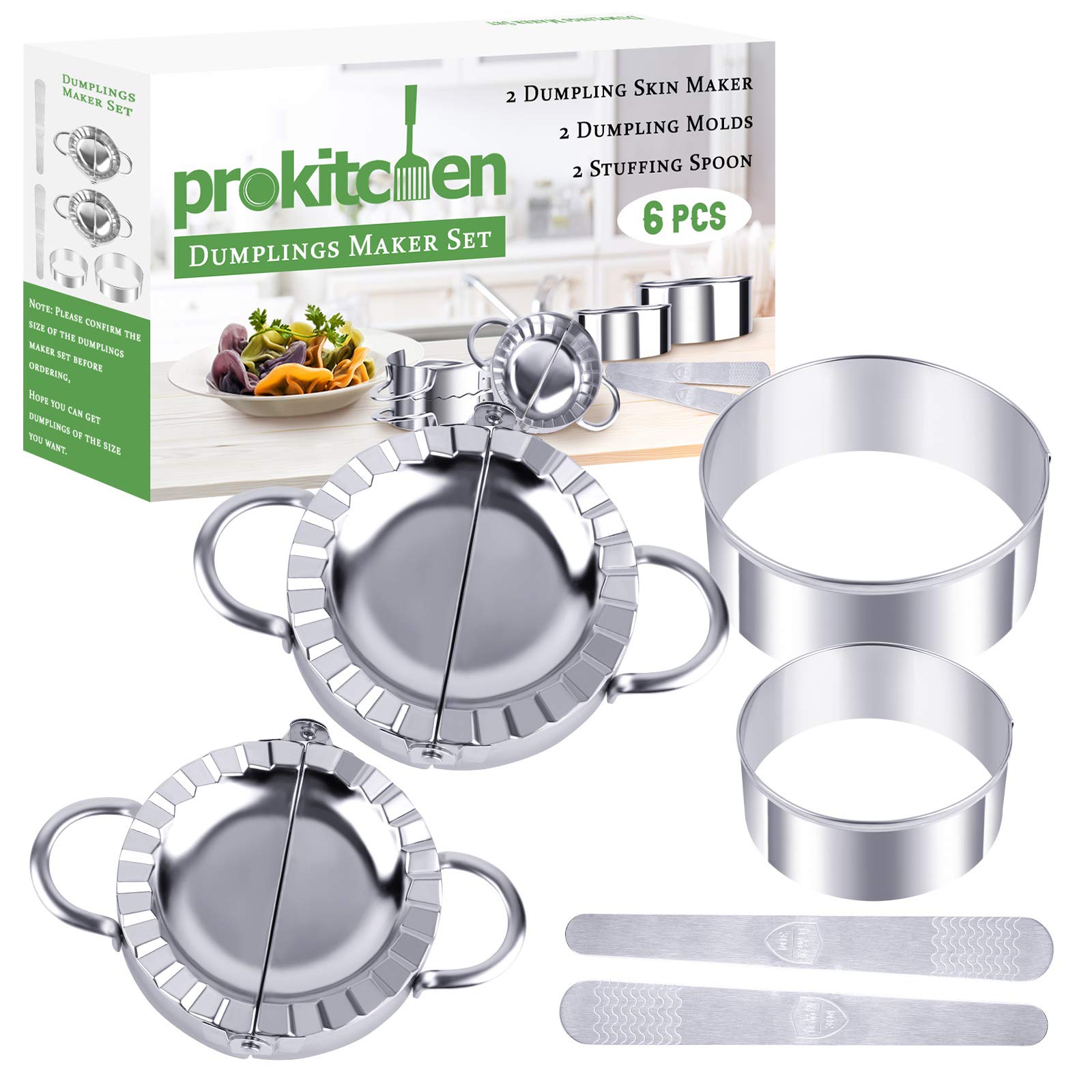 PROKITCHEN 6 Pieces Stainless Steel Dumplings Maker, 2 Dumpling Molds 2 ...