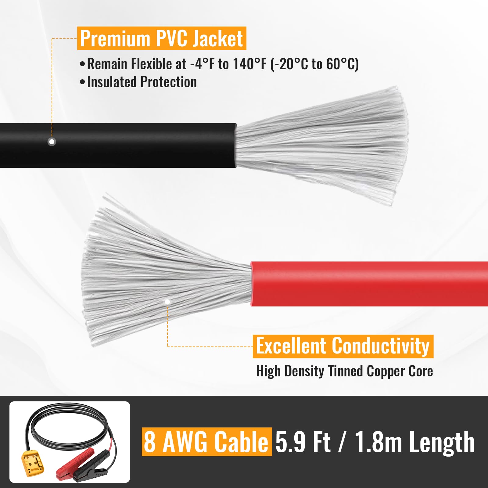 Car Battery Booster Dewalt Battery Jumper Cable Adapter - 8AWG 5.9FT ...