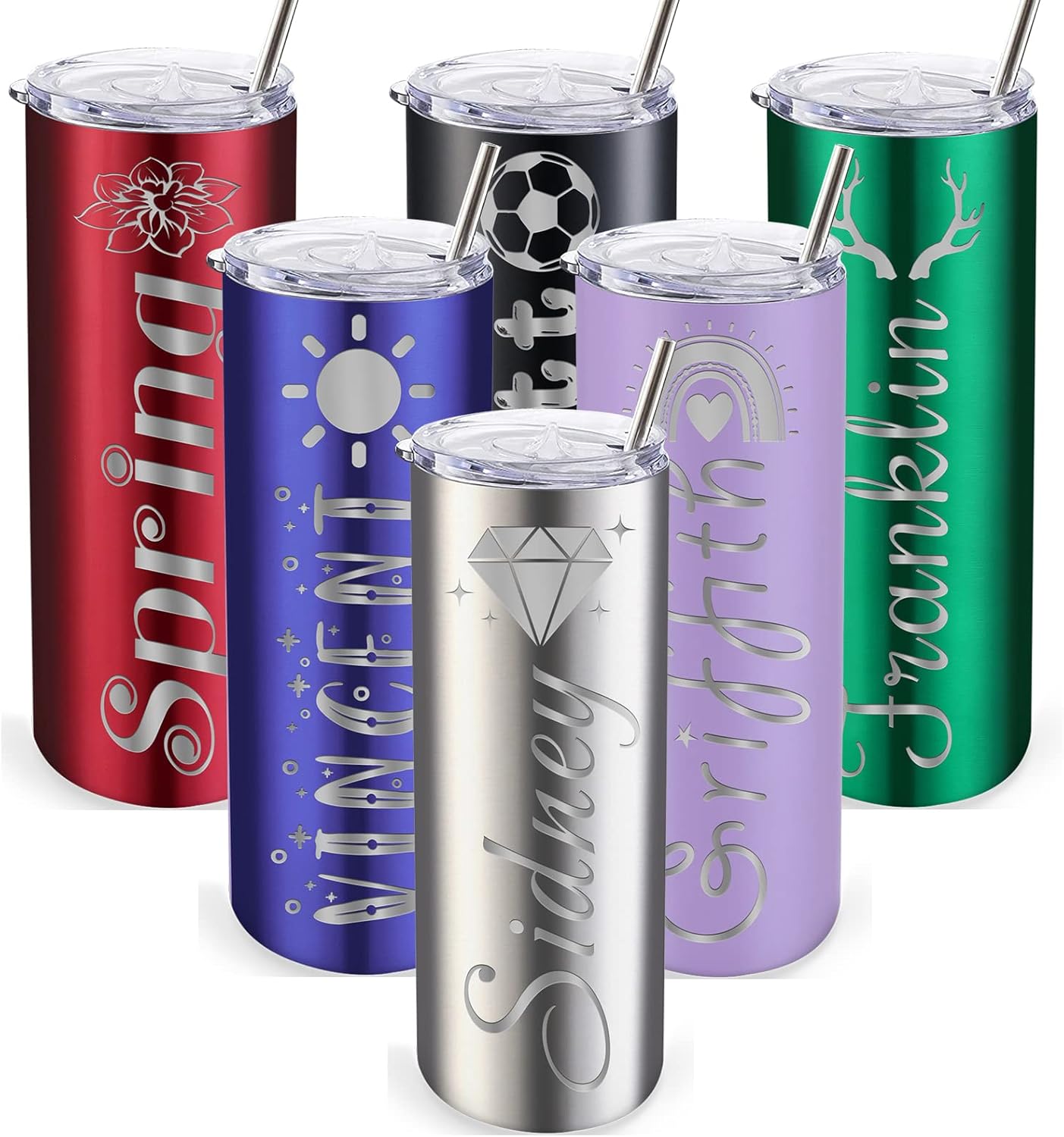 Amazon.com | Personalized Skinny Tumblers with Lids and Straws 20 oz ...
