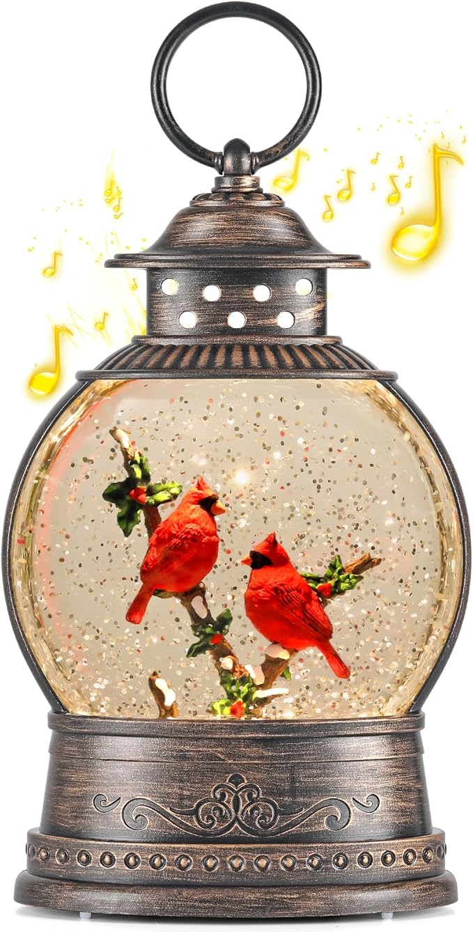 Amazon.com: Christmas Snow Globes, Cardinal Birds Scene Snow Globes ...