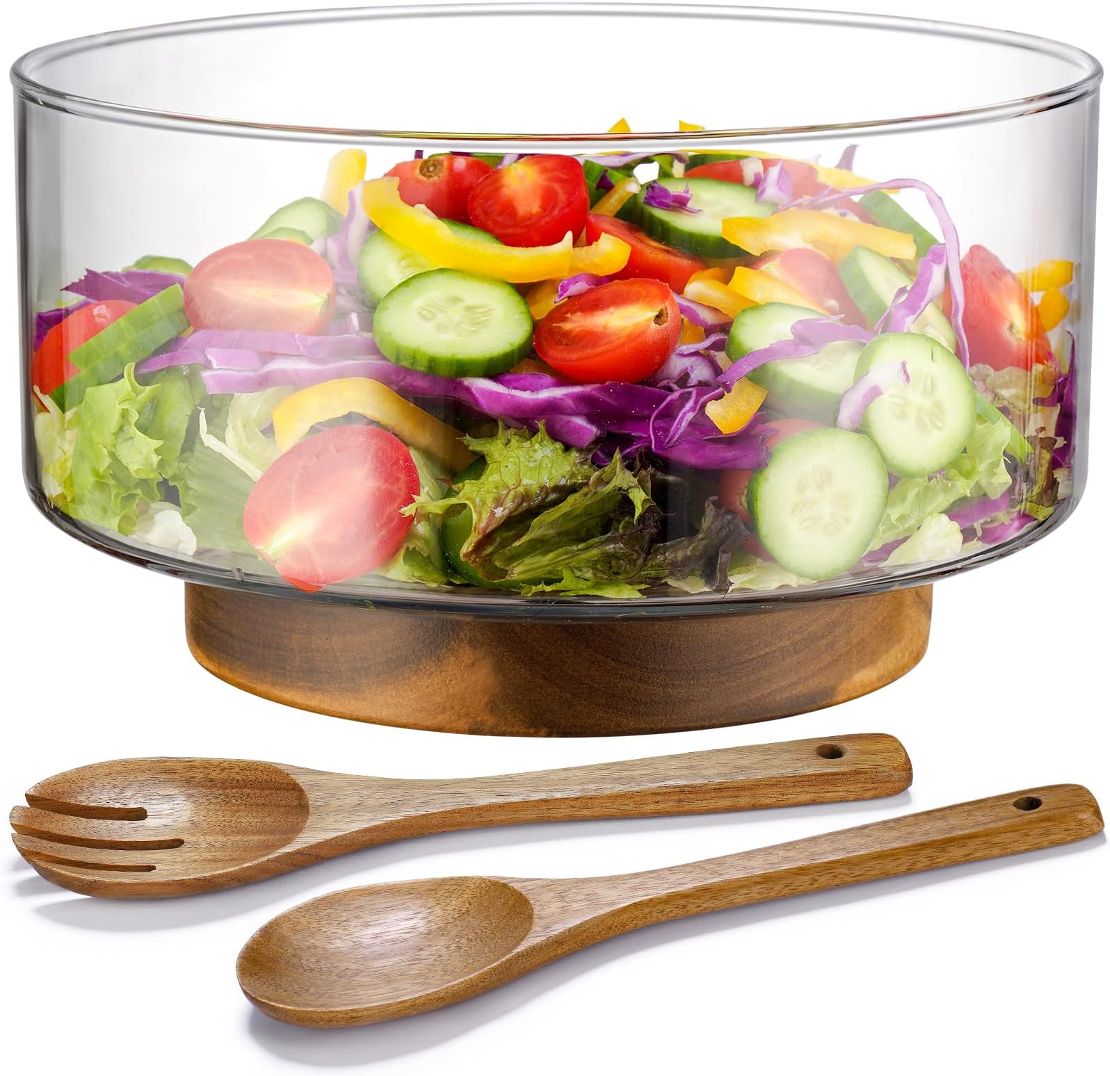 Amazon.com | NiHome Glass Salad Bowl with Acacia Wood Salad Tongs ...