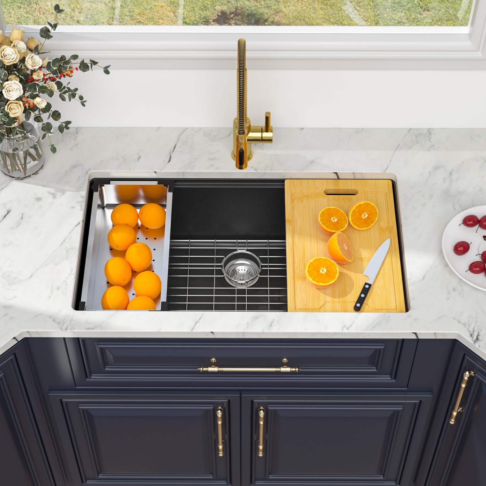 Snapklik.com : Kichae 30 Inch Granite Composite Undermount Kitchen Sink