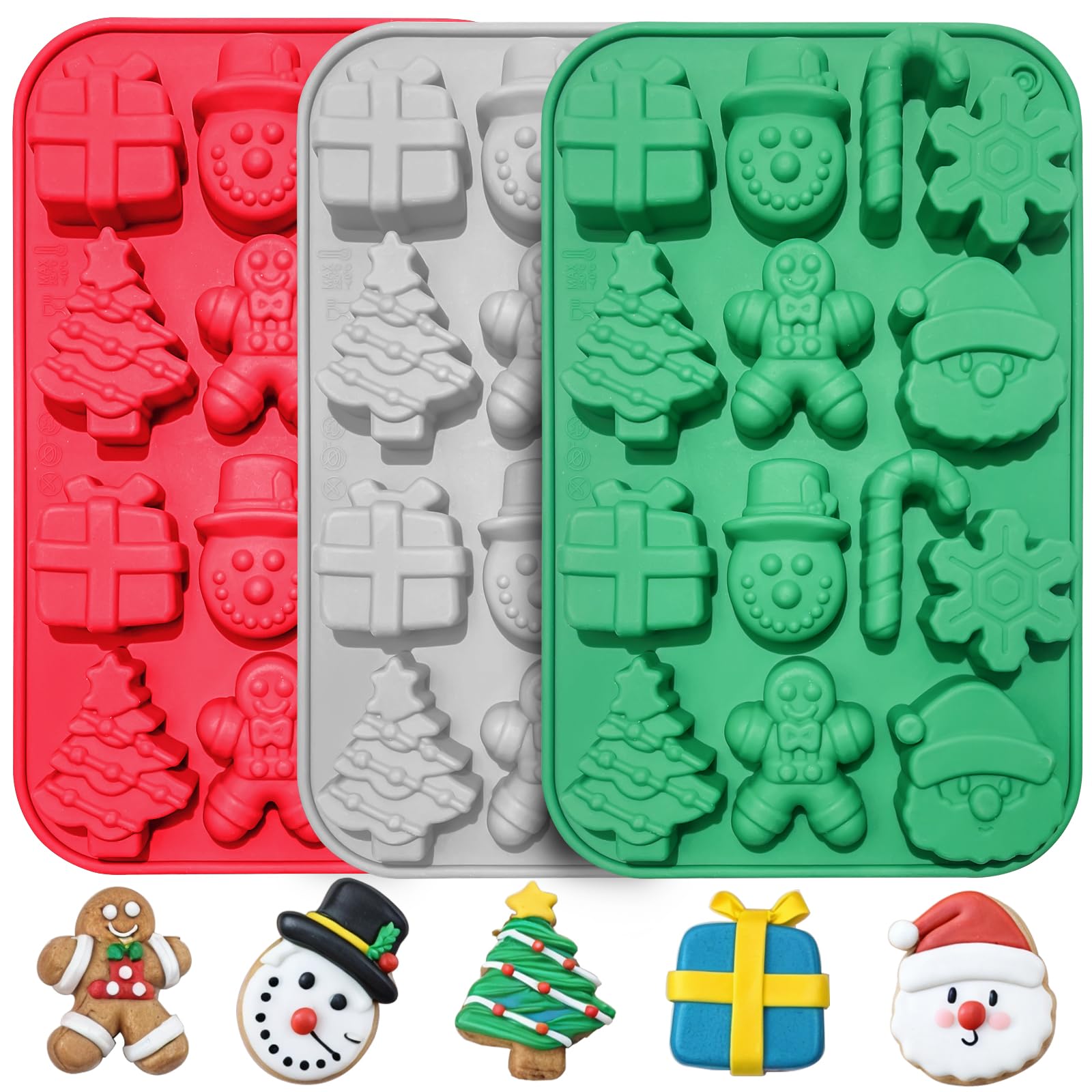 Amazon.com: Doubleggs Christmas Silicone Chocolate Molds, 3PCS Holiday ...