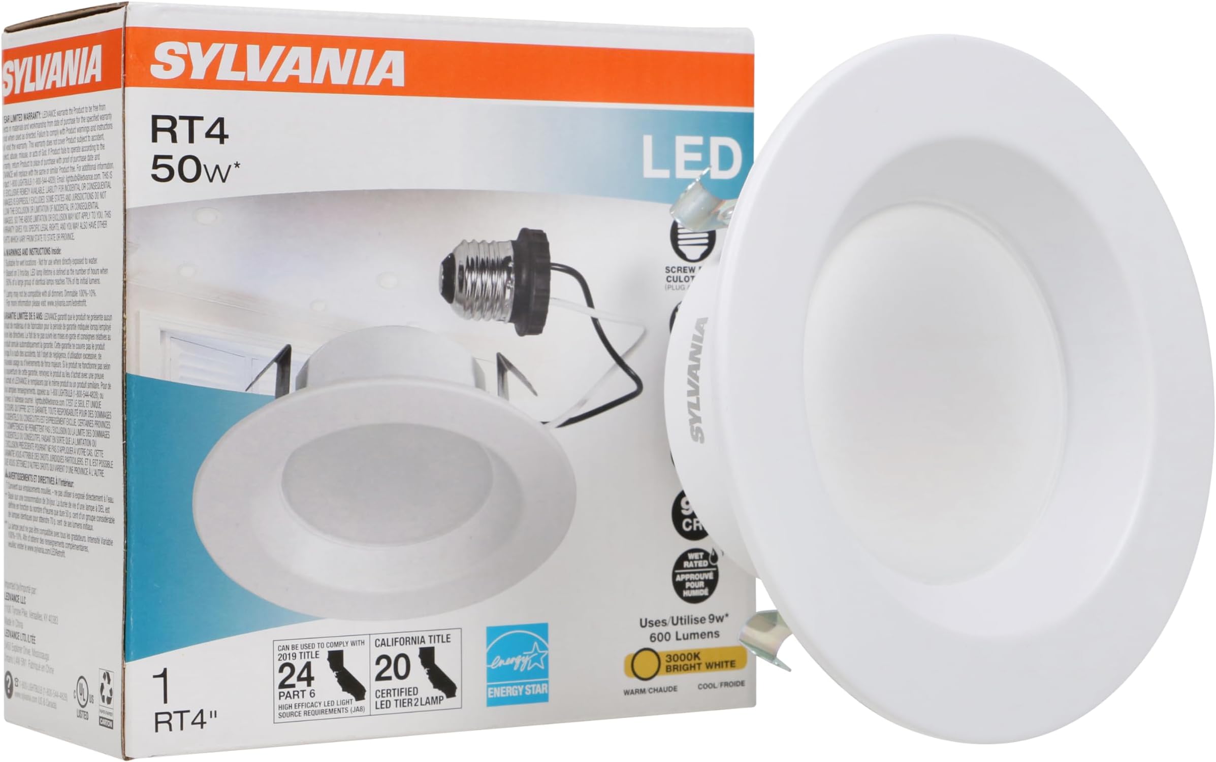 Sylvania 4" LED RT4 Recessed Downlight Kit, 50W Replacement, Efficient ...