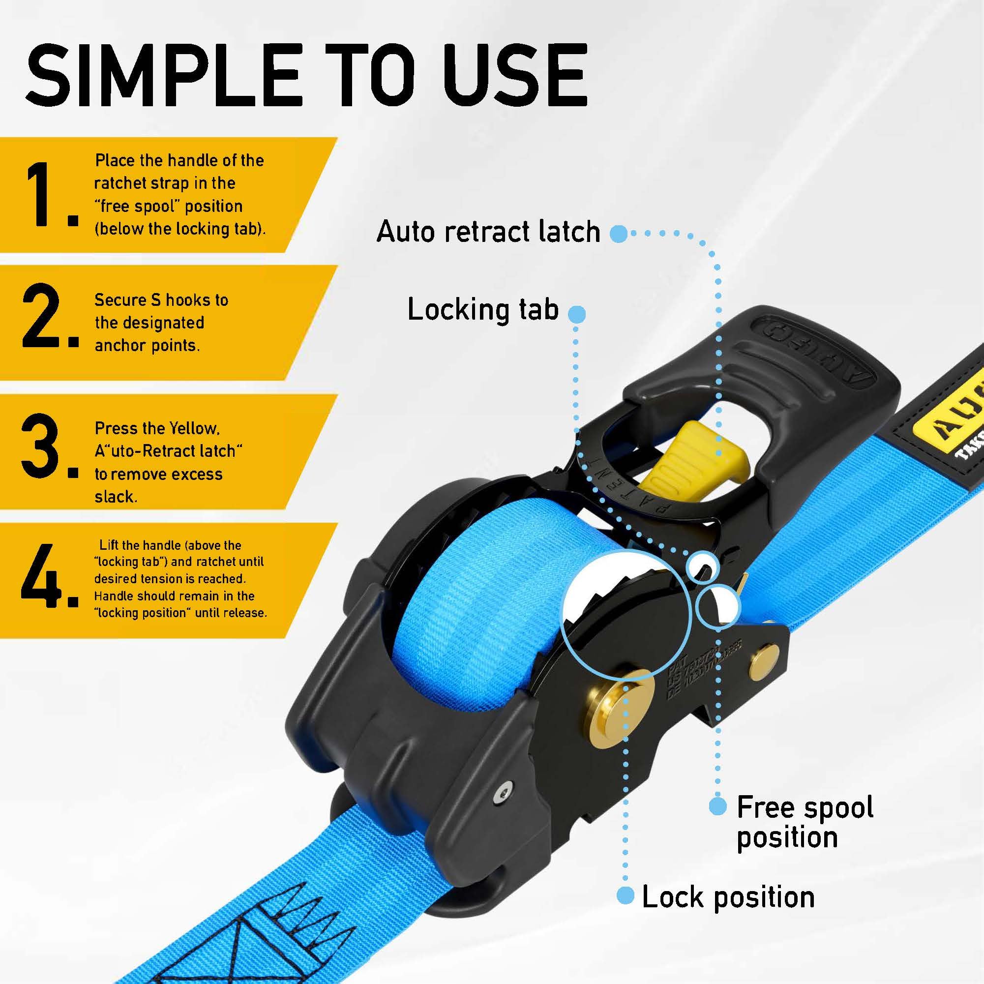 Snapklik.com : AUGO Retractable Ratchet Straps 4 Heavy Duty Ratchet ...