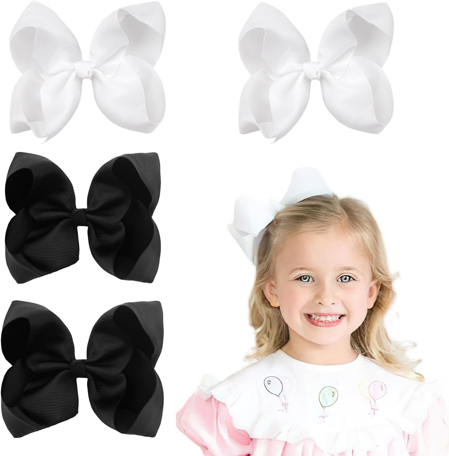Amazon.com: Hair Bows for Girls Alligator Clips Black White Grosgrain ...