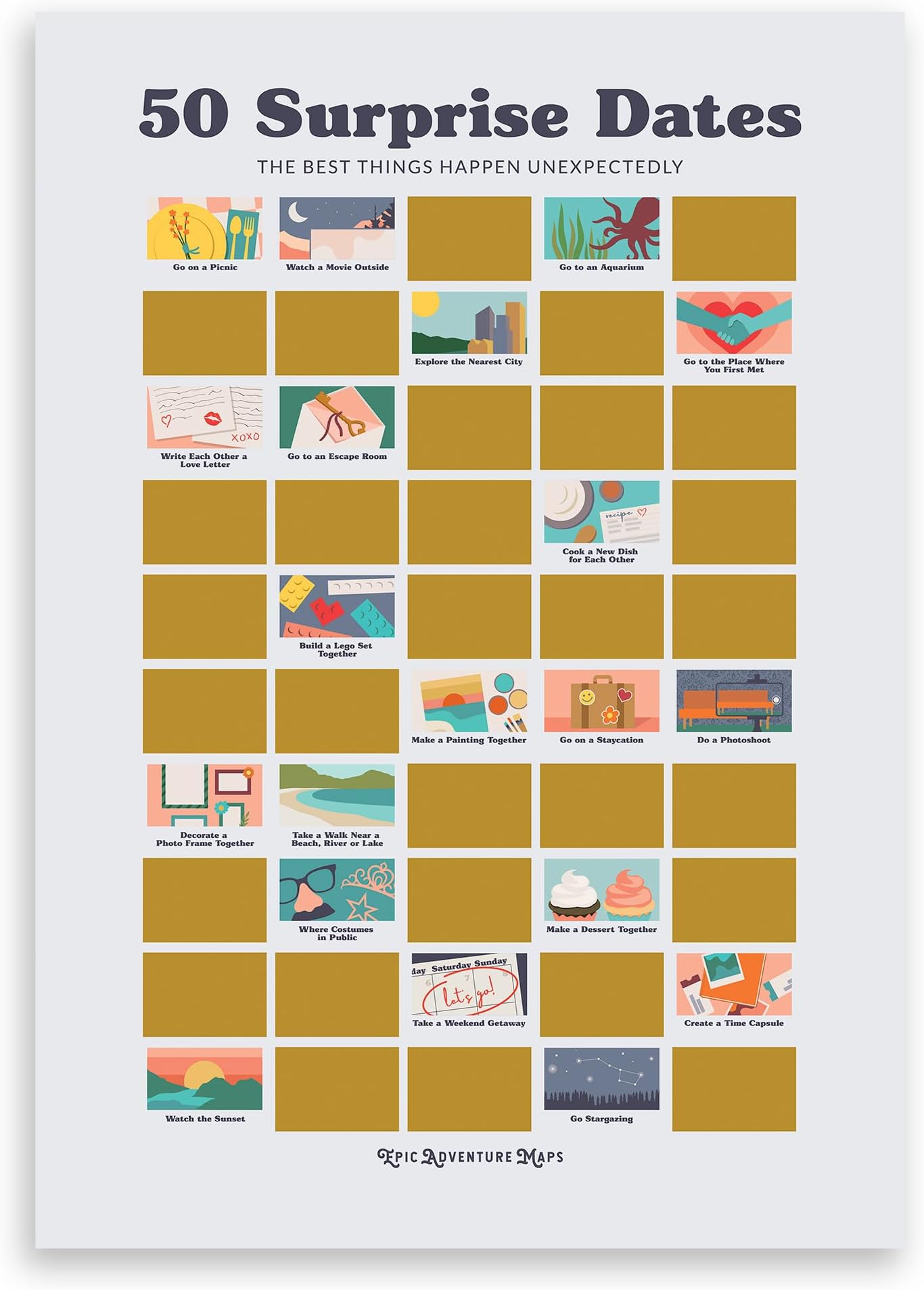 Amazon.com: Ivvy & Co. TBD 100 Date Scratch Off Poster - Date Night ...