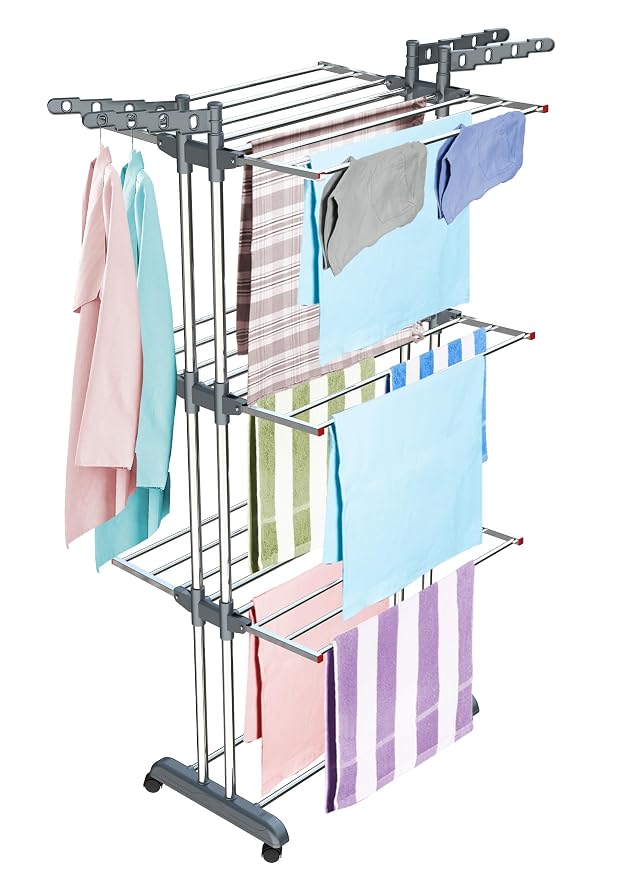 LiMETRO STEEL Stainless Steel Double Pole 3 Layer Cloth Stand : Amazon ...