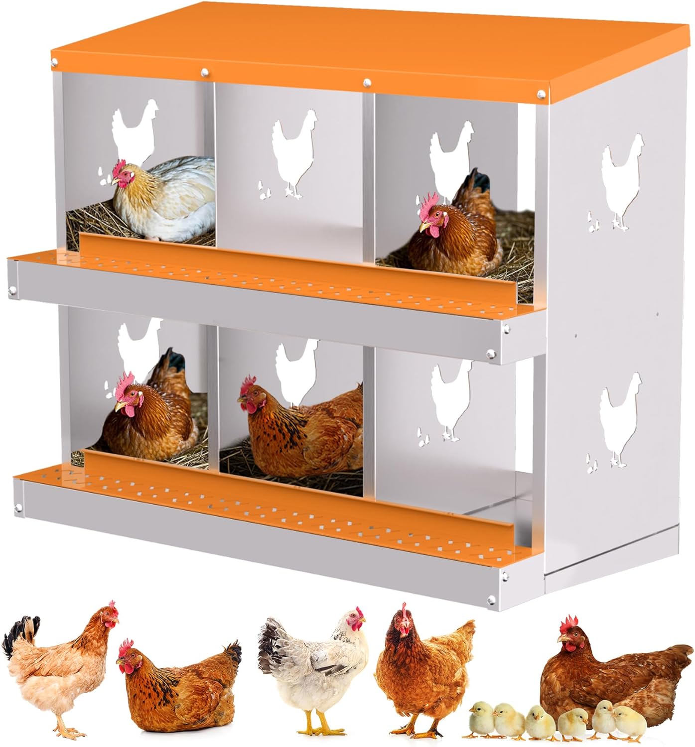 Chicken Nesting Boxes, 6-Hole Roll Away Nest Box for Chicken Coop ...