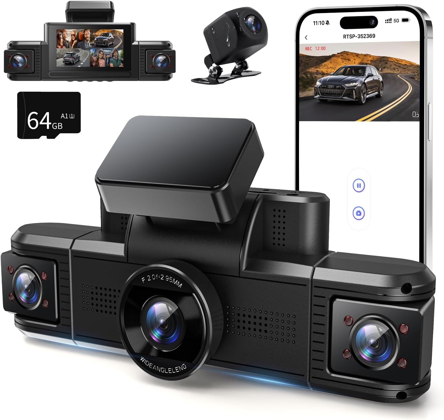 Dash Cam Front and Rear Inside Left Right 360°View - 4 Channel FHD 2K ...