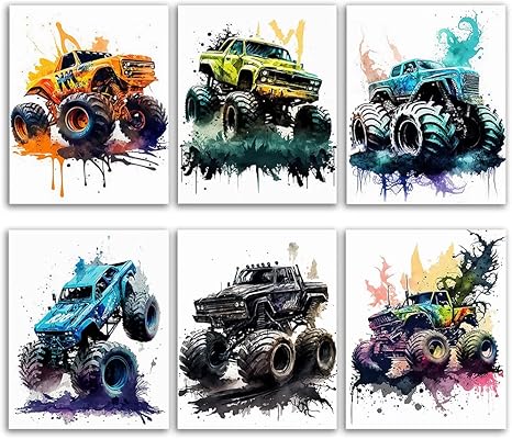 Amazon.com: Monster Truck Posters Wall Art Prints for Boys Room Decor ...
