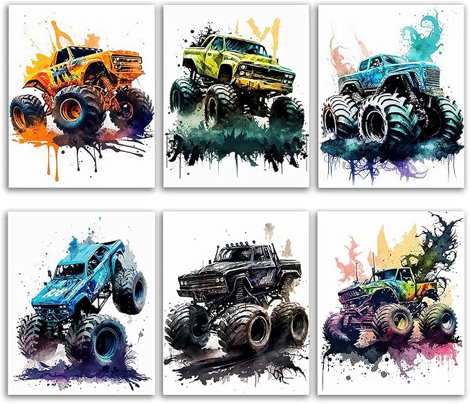 Amazon.com: Monster Truck Posters Wall Art Prints for Boys Room Decor ...