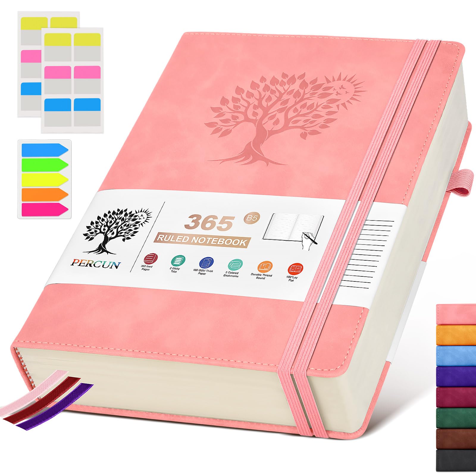 Amazon.com : PERCUN B5 Lined Journal Notebook - 365 Page Large Leather ...