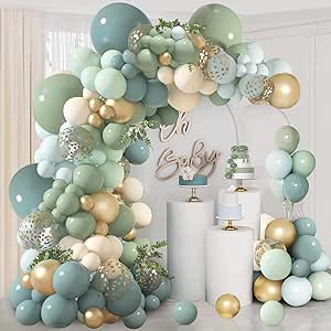 Amazon.com: Dusty Blue Sage Green Balloon Arch Kit, Pastel Blue Green Sand White Gold Confetti ...