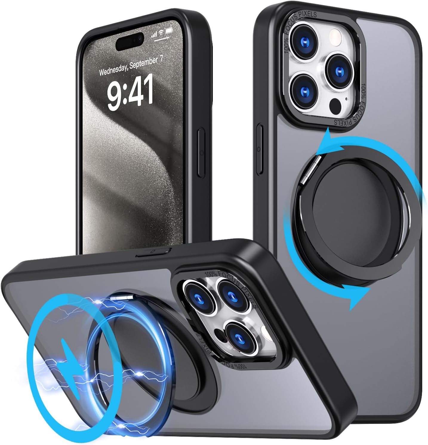 Amazon.com: Mangix for iPhone 15 Pro Max Case,360° Rotatable & Invisible Magnetic Ring Stand ...