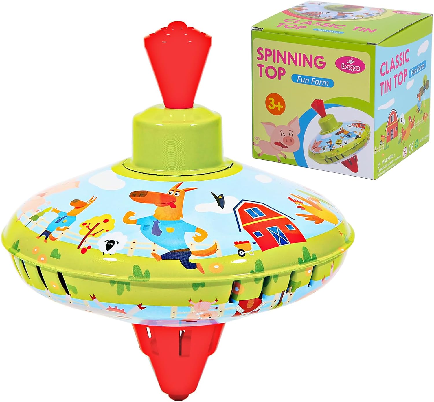 Amazon.com: Beeqoo Fun Farm Spinning Top Tin Toy for Kids – Retro Classic Toys - Toddler ...