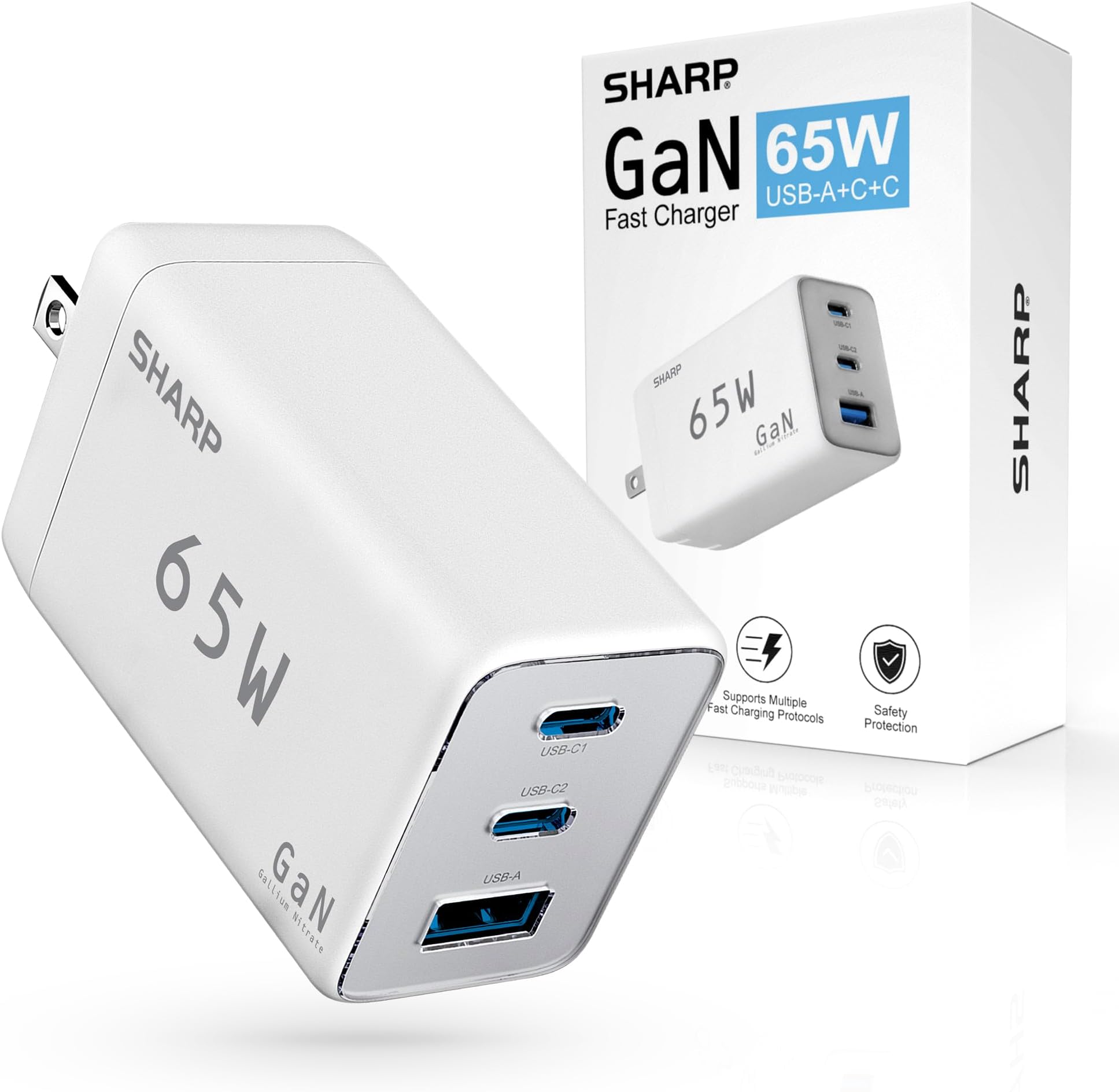 Amazon.com: Sharp USB C Charger, 65W, 2 Port (USB A+C), Compact ...