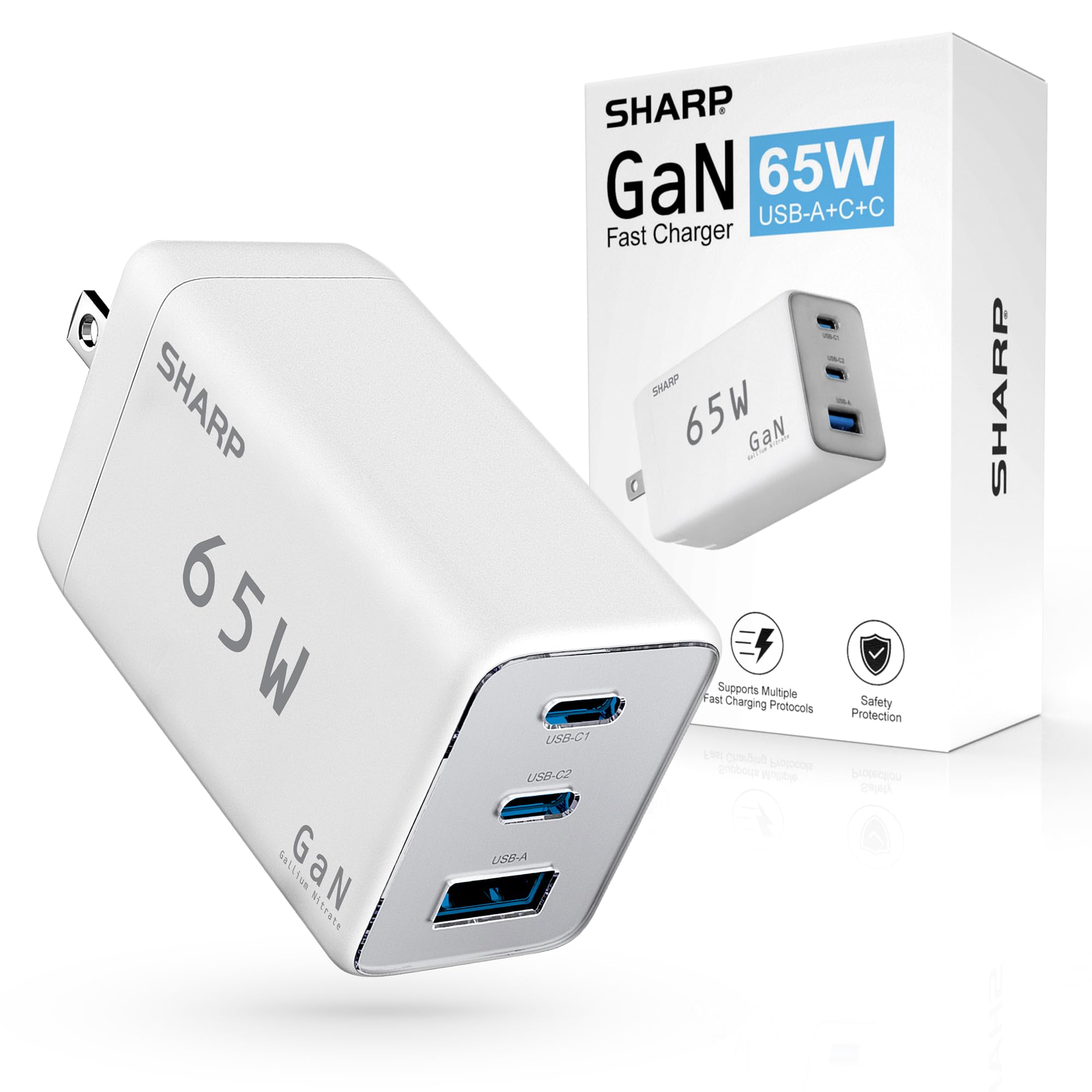 Amazon.com: Sharp USB C Charger, 65W, 3 Port (USB 1A+2C), Compact ...