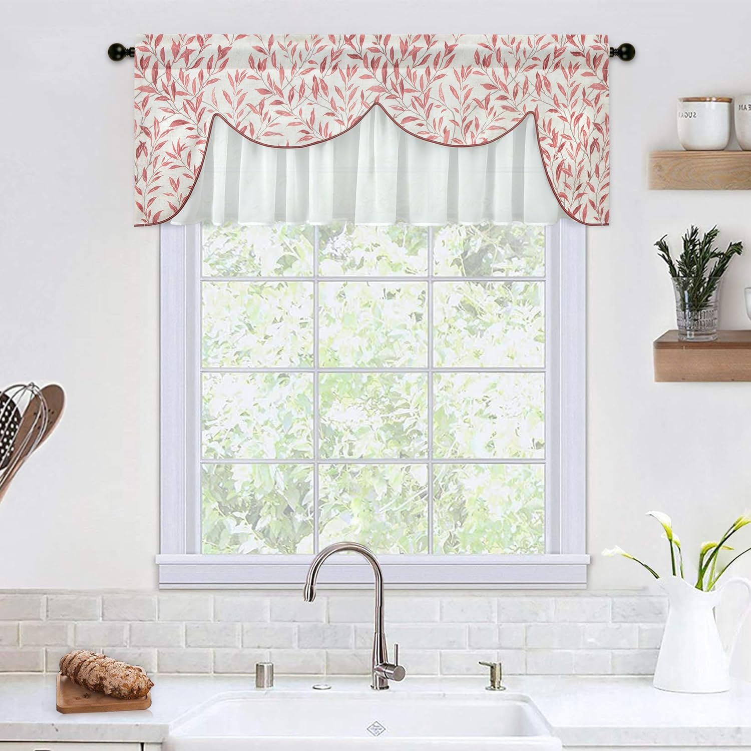 Amazon.com: VOGOL Linen Textured Kitchen Valance, Double Layers View ...