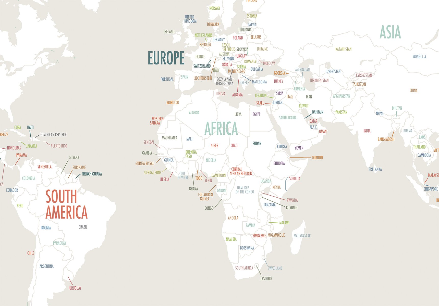 World Map Wall Art Poster (24" x 18") - Unframed Beige and White color ...