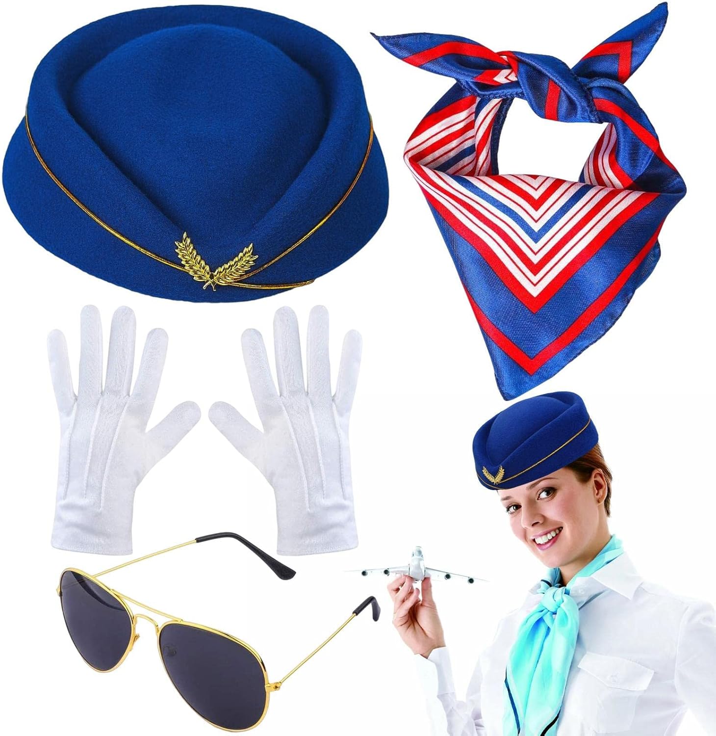 Geteawily Attendant Costume Accessories, Women’s Stewardess Costume ...