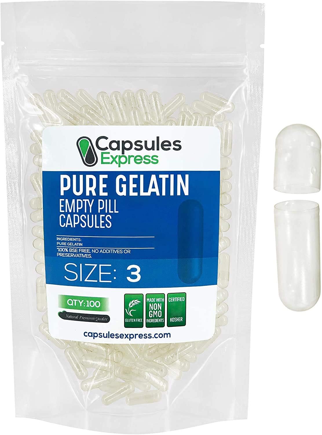 Amazon.com: XPRS Nutra Size 3 Empty Capsules - Empty Gelatin Capsules ...