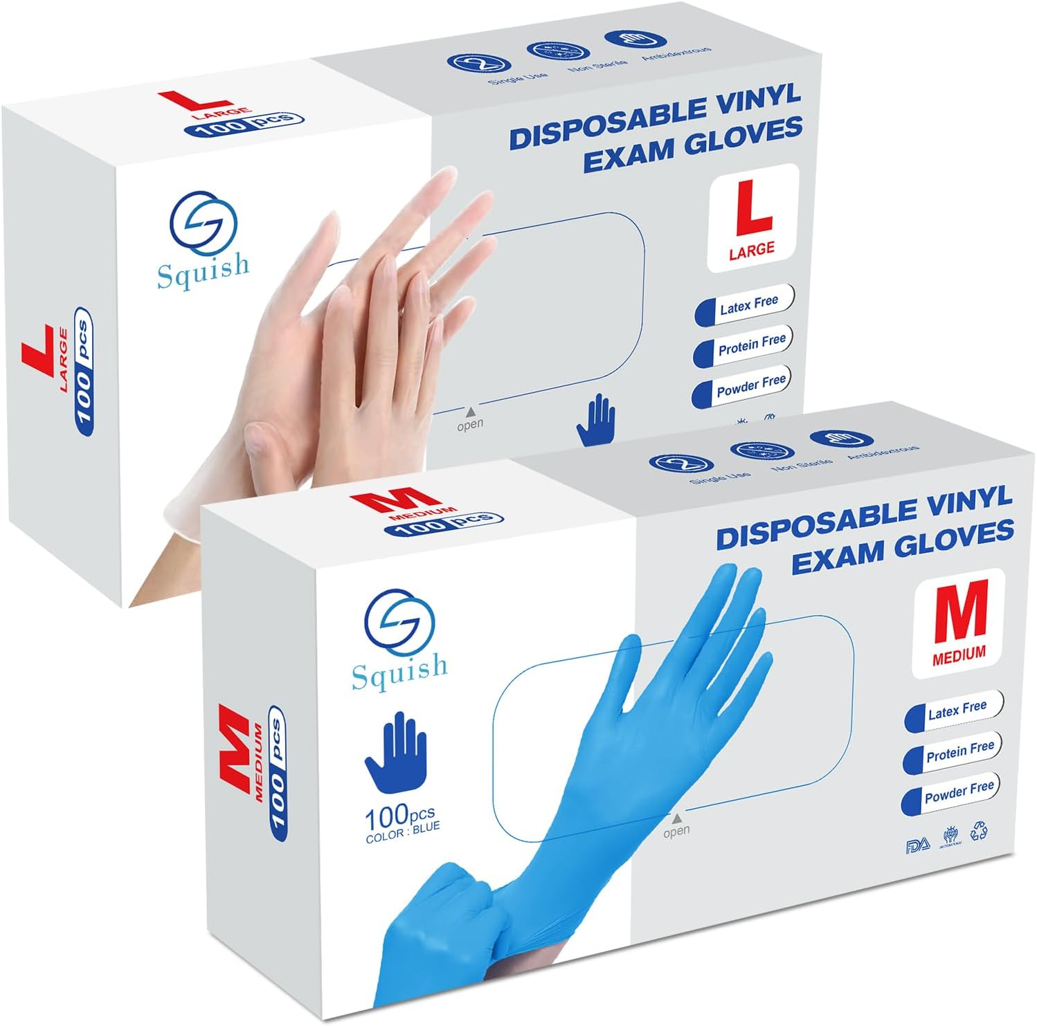 Amazon.com: squish Blue Medium Gloves and Clear Large Gloves for ...