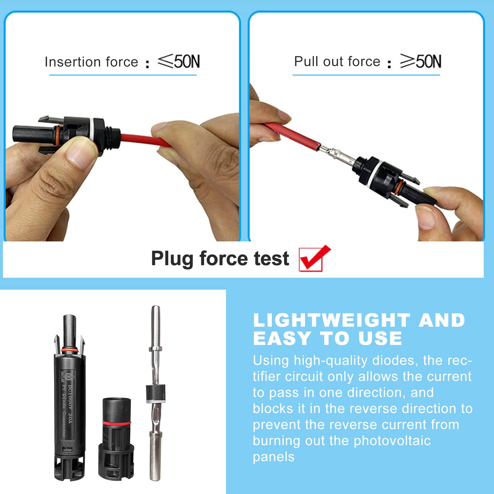 Snapklik.com : 20A Solar DC Diode PV Plug Connector, 1000V Rated ...