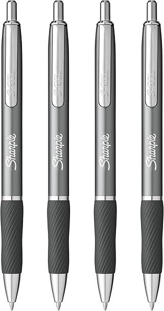 Sharpie S-Gel Pens | Medium Point 0.7mm | Black Ink | Pack of 4 | Metal ...