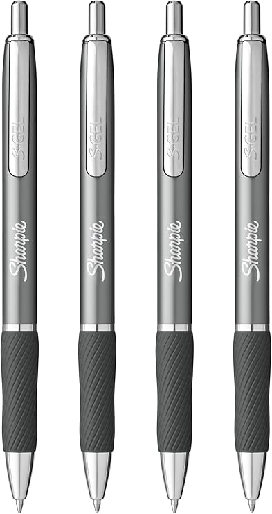 Sharpie S-Gel Pens | Medium Point 0.7mm | Black Ink | Pack of 4 | Metal ...