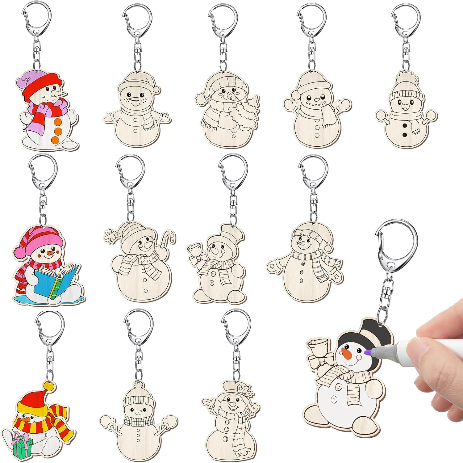 Amazon.com: Trnayi 36 Pcs Color Your Own Snowman Keychains Winter ...