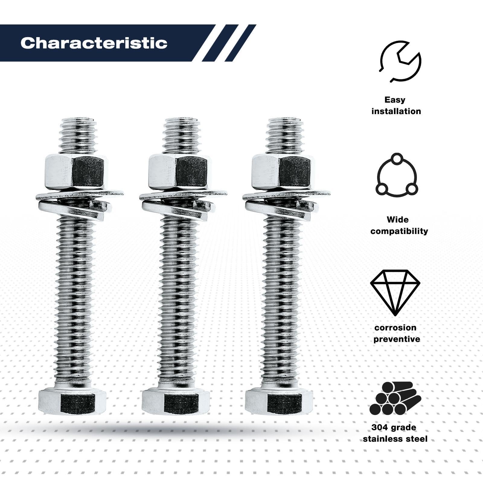 Snapklik.com : (6Set) 3/8-16x2 Complete Set Hex Head Screw Bolts,Nuts ...