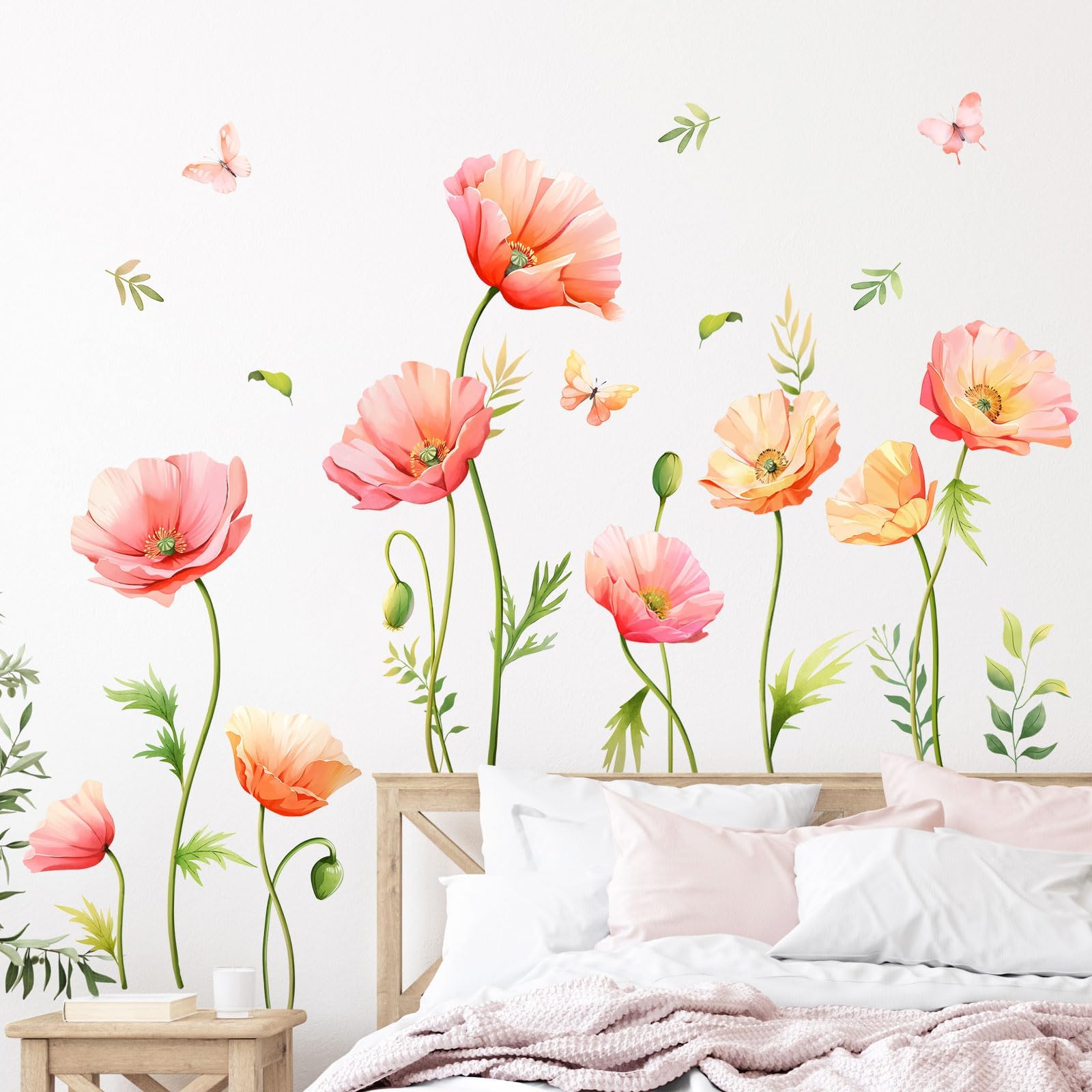 Amazon.com: wondever Pink Peony Rose Flower Wall Stickers Boho Floral ...