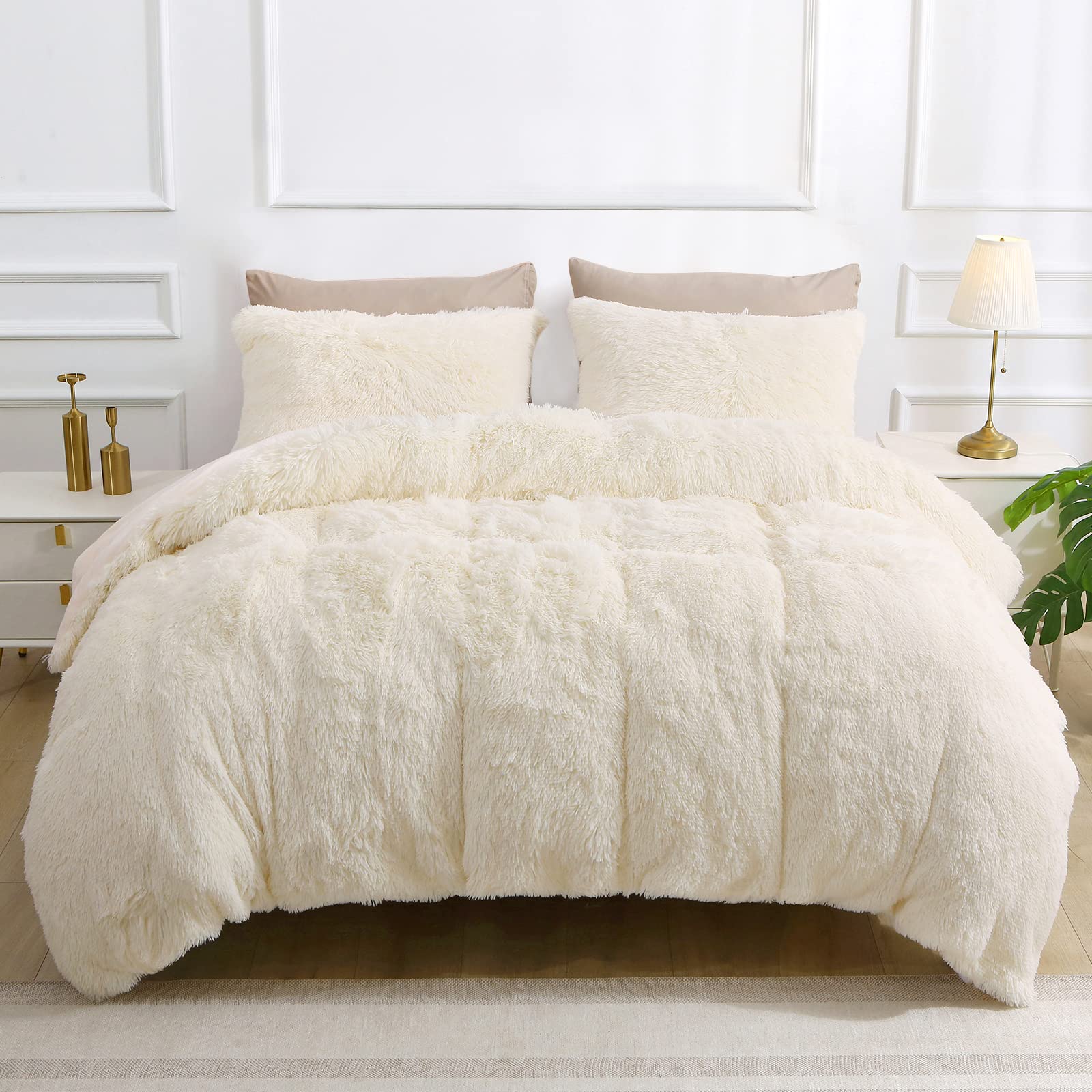 Plush Fluffy Duvet Cover Queen 3 Pieces, Soft Shaggy Faux Fur and ...