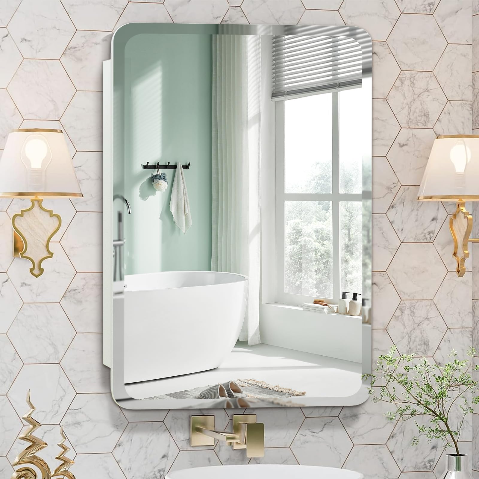 Amazon.com: Jesantab White Medicine Cabinet Mirror for Bathroom, 16x24 ...