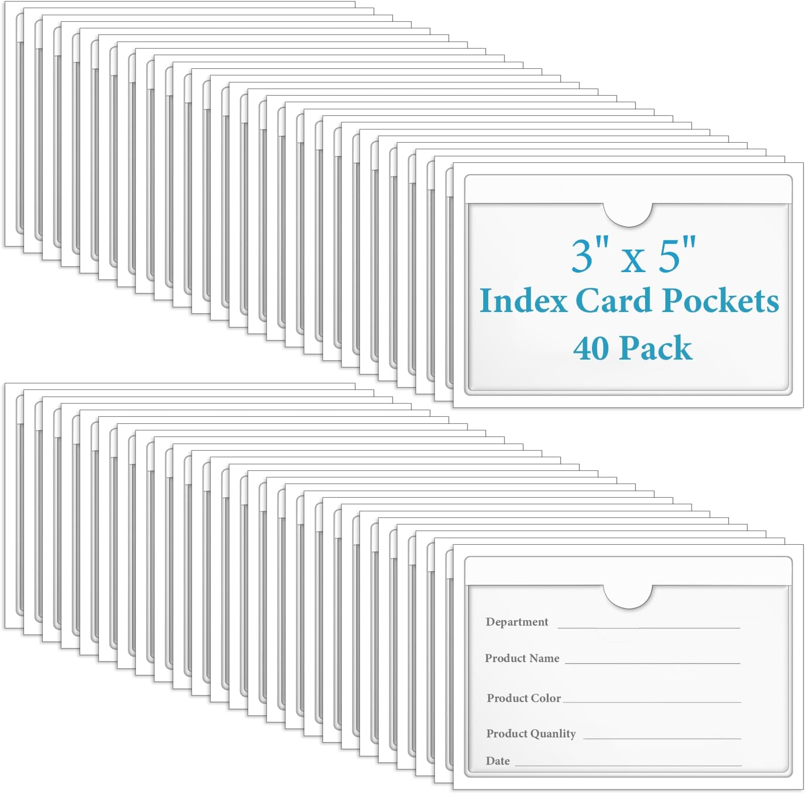 Amazon.com : 40 Pack 3" x 5" Index Card Pockets with Top Open Self ...