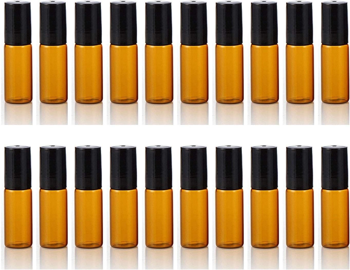 Amazon.com: ELFENSTALL- 20PCS 5ml Amber Glass Roller Bottles Roll On ...