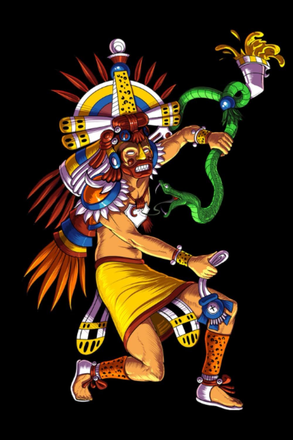 Aztec Notebook: Aztec Serpent God Quetzalcoatl Black Lined Notebook ...