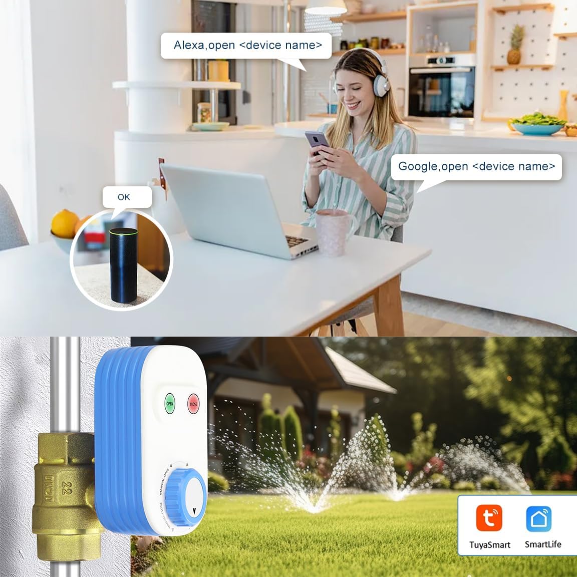 DN20 Smart Water Ball Valve 3/4 inch WiFi Remote Control Faucet Timer ...