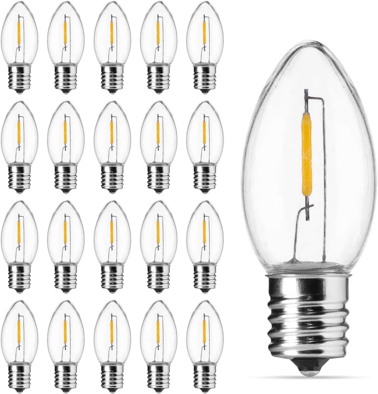 C7 LED Christmas Light Bulb, Clear Vintage Replacement Bulbs for ...