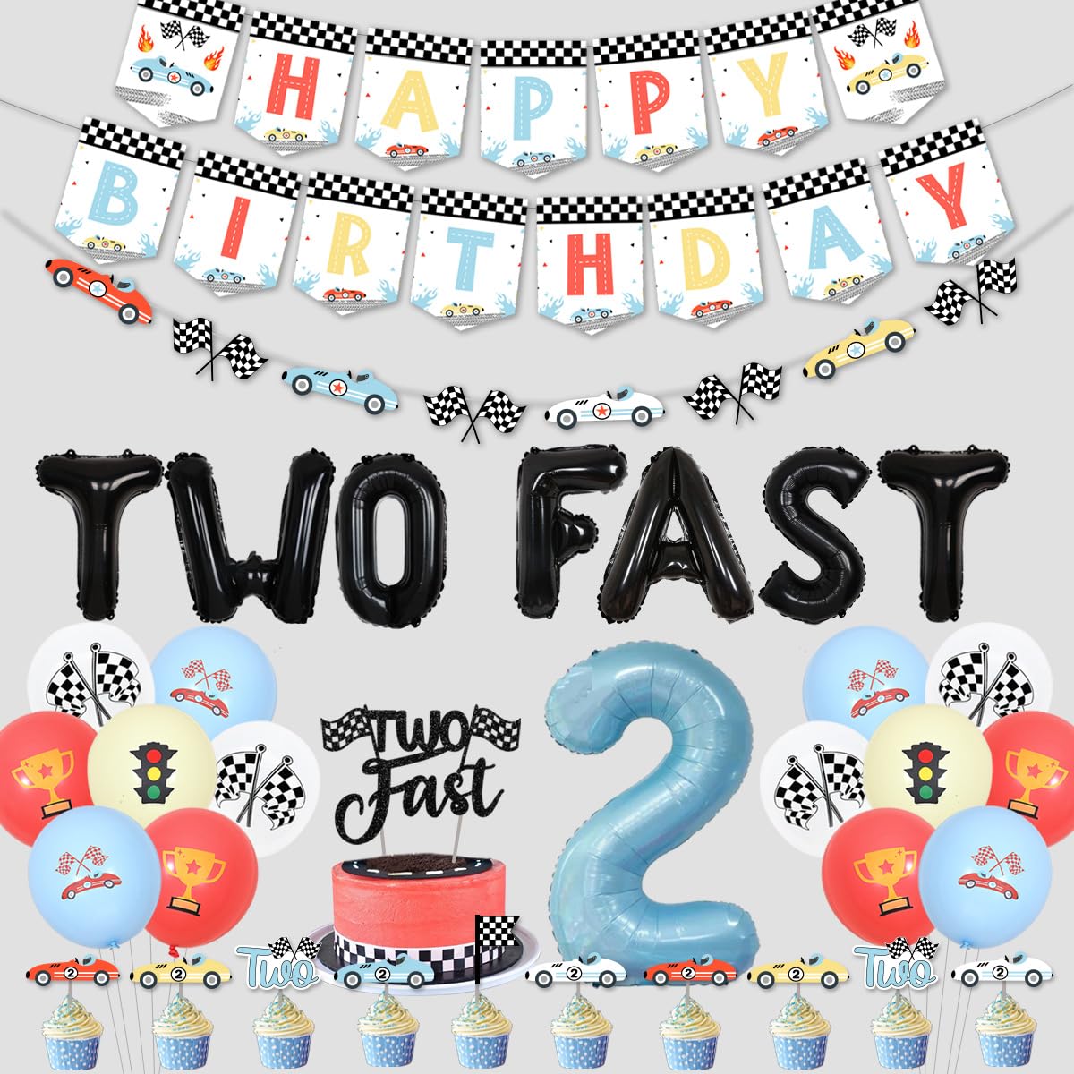 Vintage Two Fast Birthday Decorations Retro Race Car Birthday ...